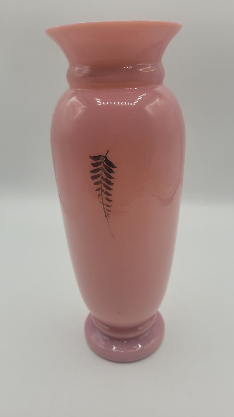 Antique Vintage Victorian Pink Bristol Glass Vase Hand Painted Raised ...