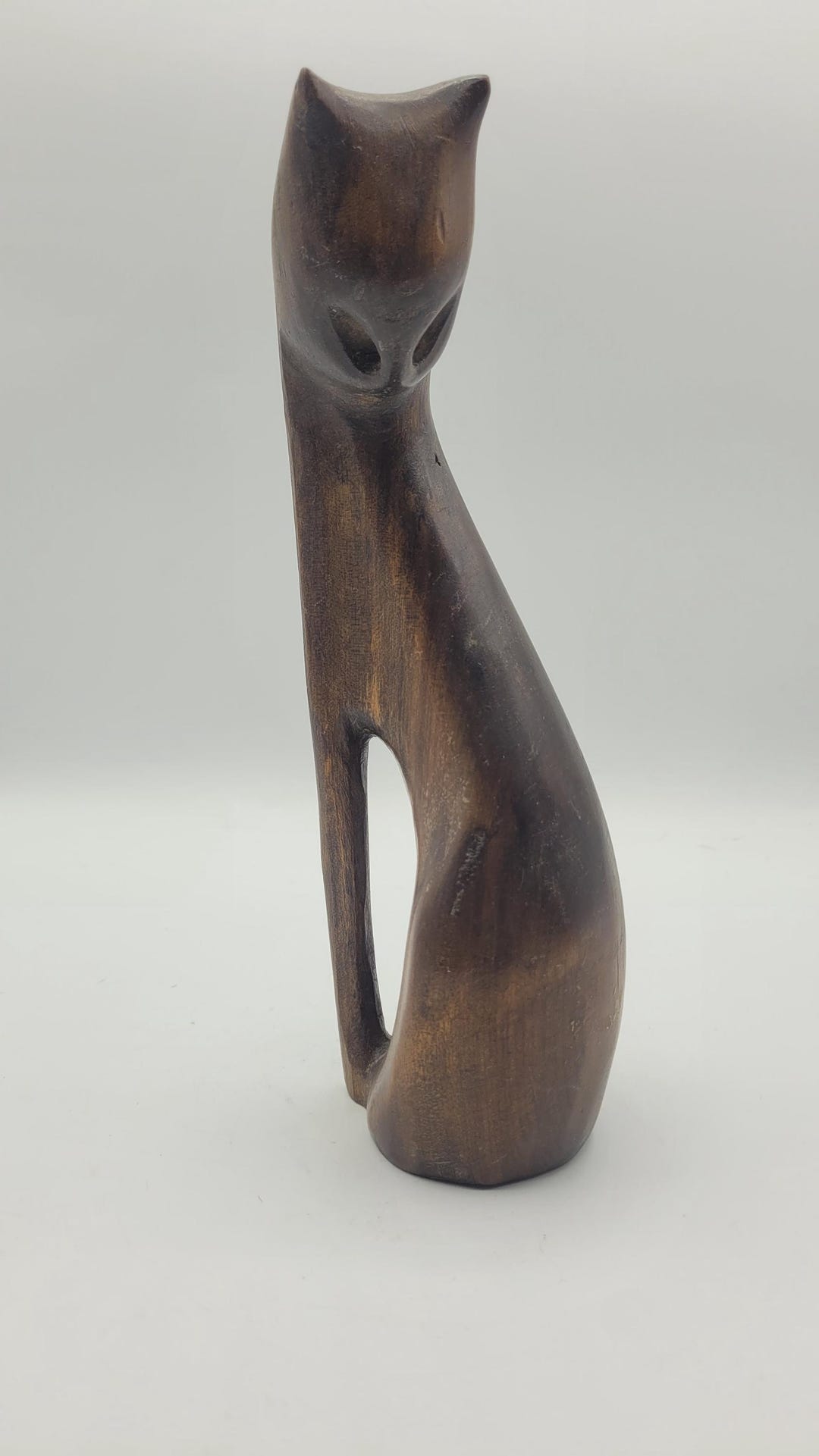 MCM Hand Carved Wooden Cat Figure Solid Wood Mid Century Modern 9 ...