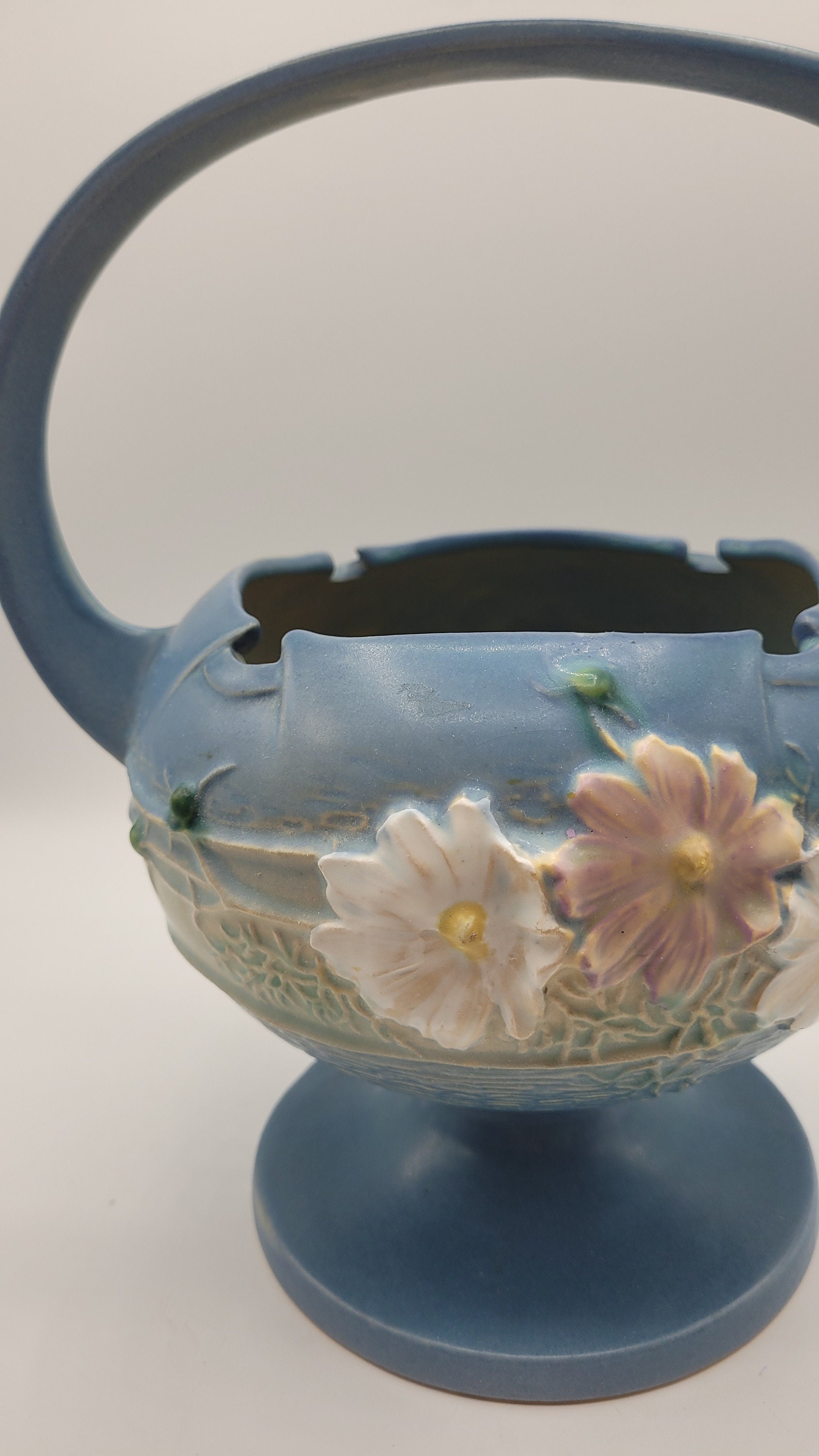 Roseville Art Pottery Basket Planter Vase Blue Cosmos 357-10 Raised ...
