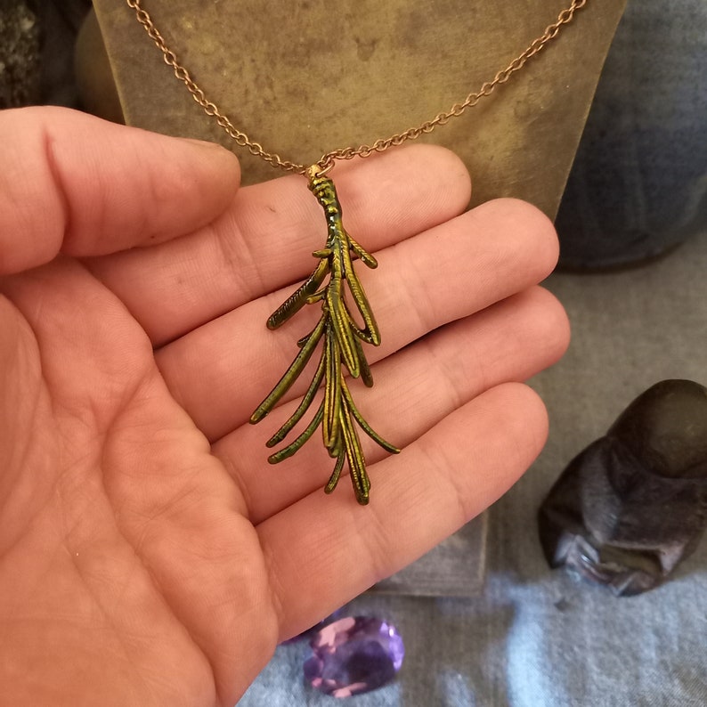 Electroformed Hand-painted Cold Enamel Rosemary Sprig Necklace Pendant ...