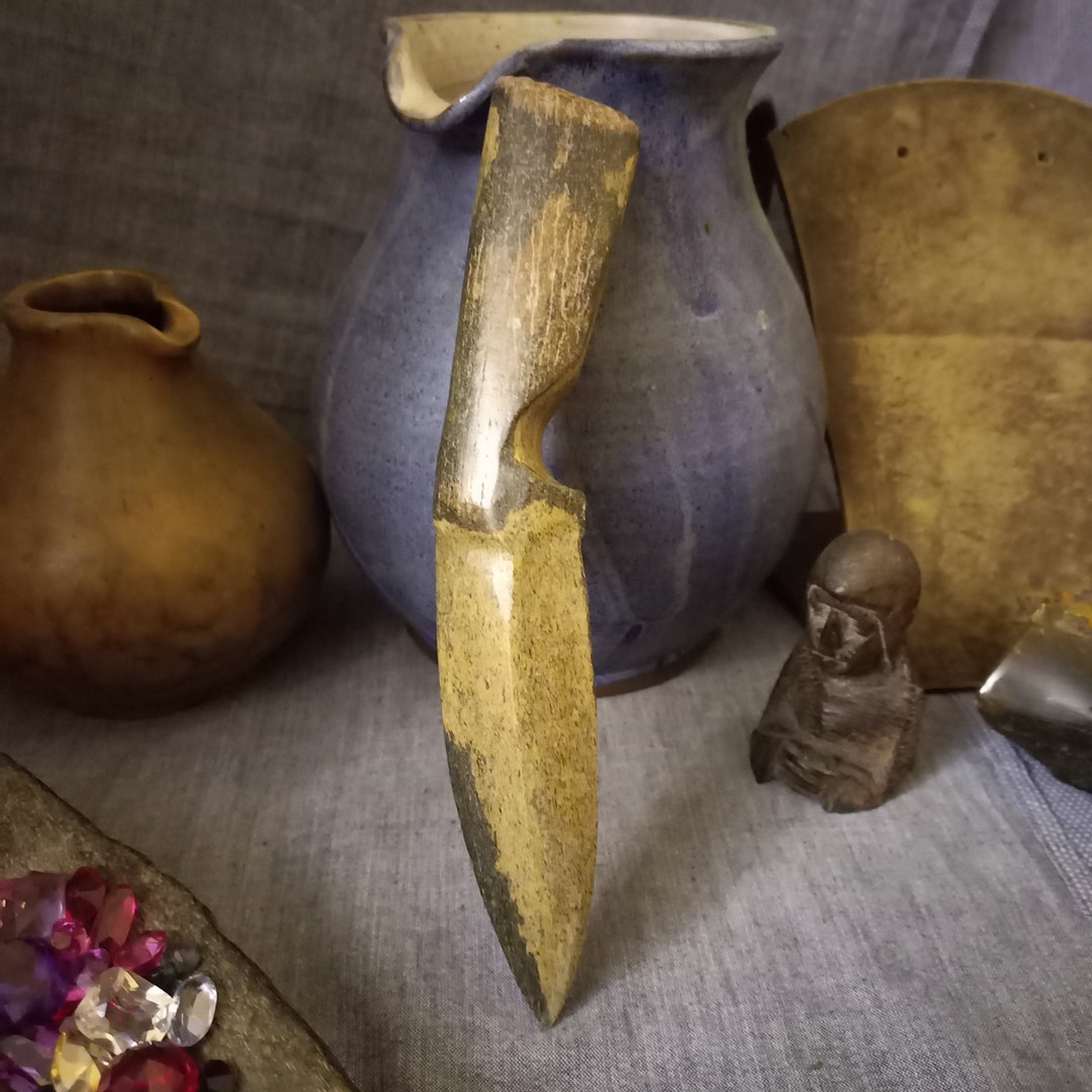 Hand Polished Ritual Fossilized Bone Knife Athame Dagger Handmade in ...
