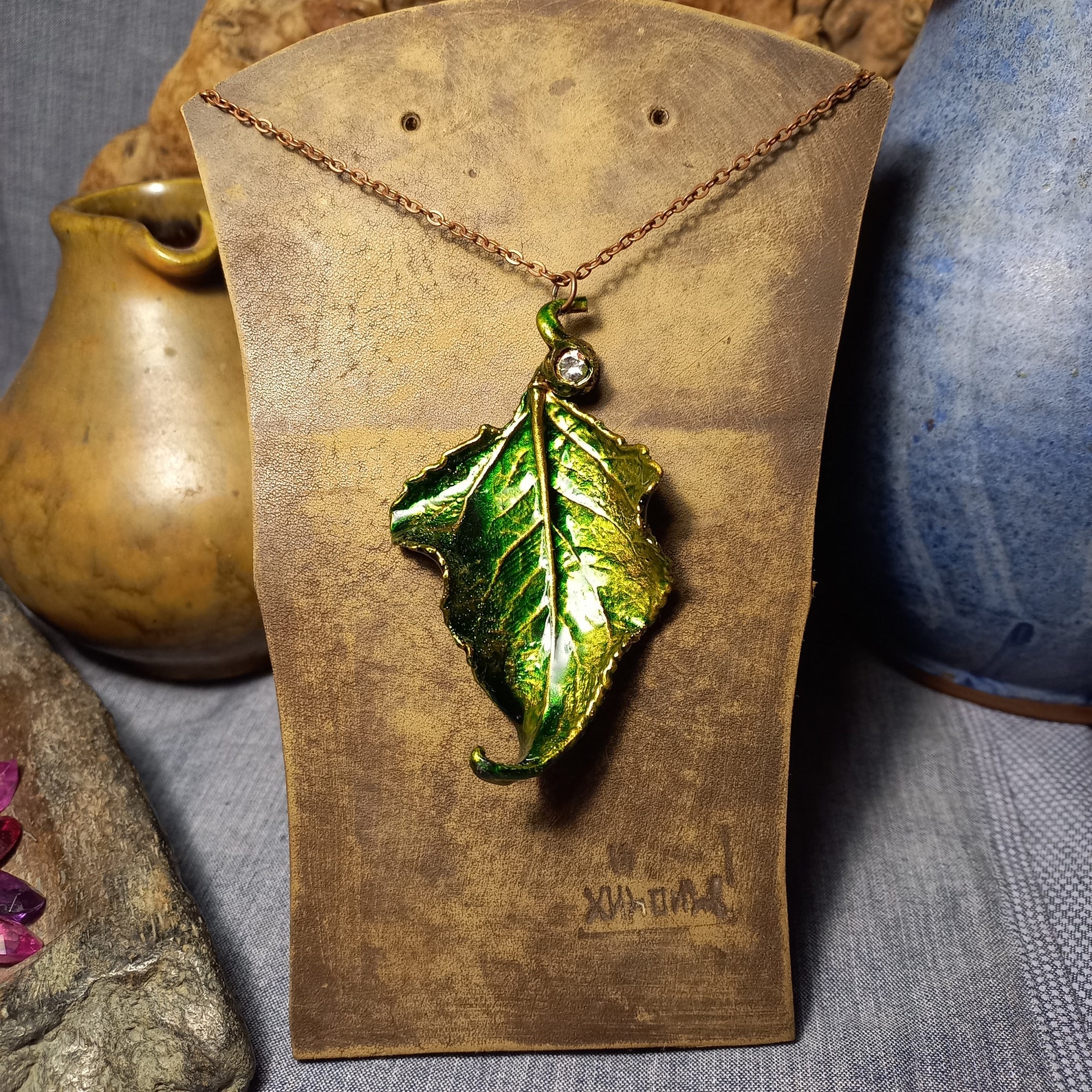 Pendant Made of Real Poplar Leaf, Electroplated Copper, Hand Painted ...