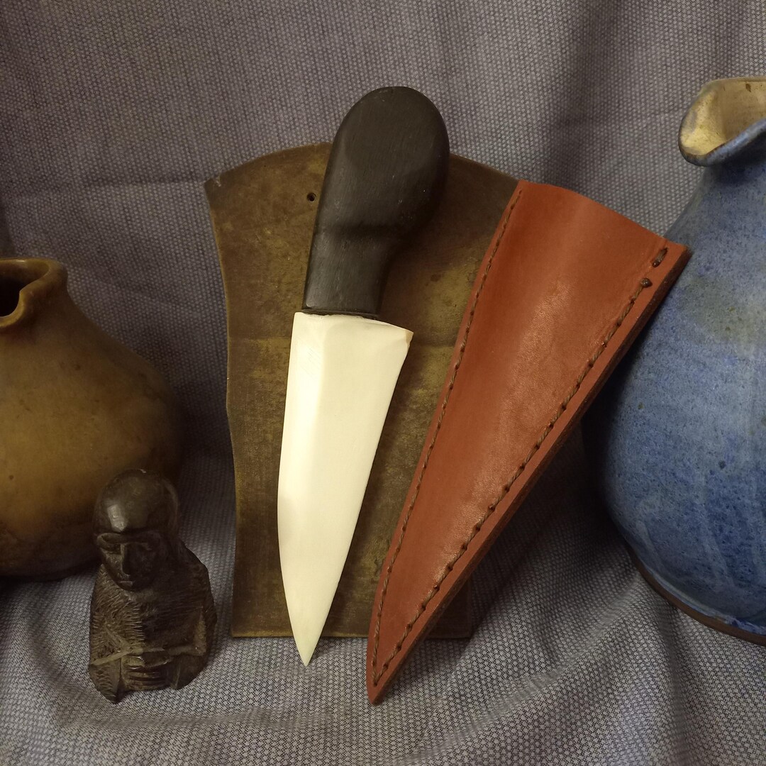 Ritual Hand Polished Bog Oak Handle, Hand Cut and Polished Sharp Bull ...