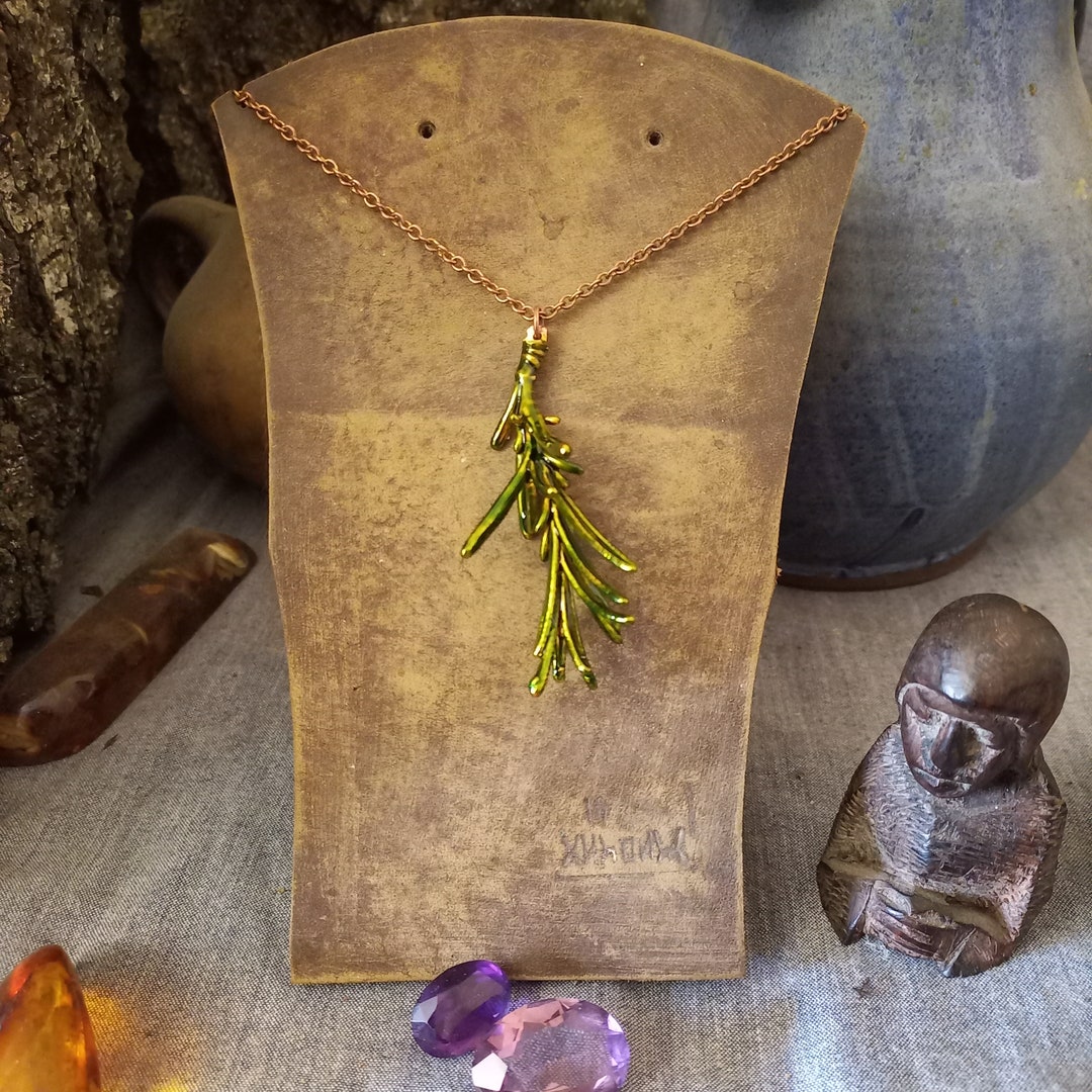 Electroformed Hand-painted Cold Enamel Rosemary Sprig Necklace Pendant ...