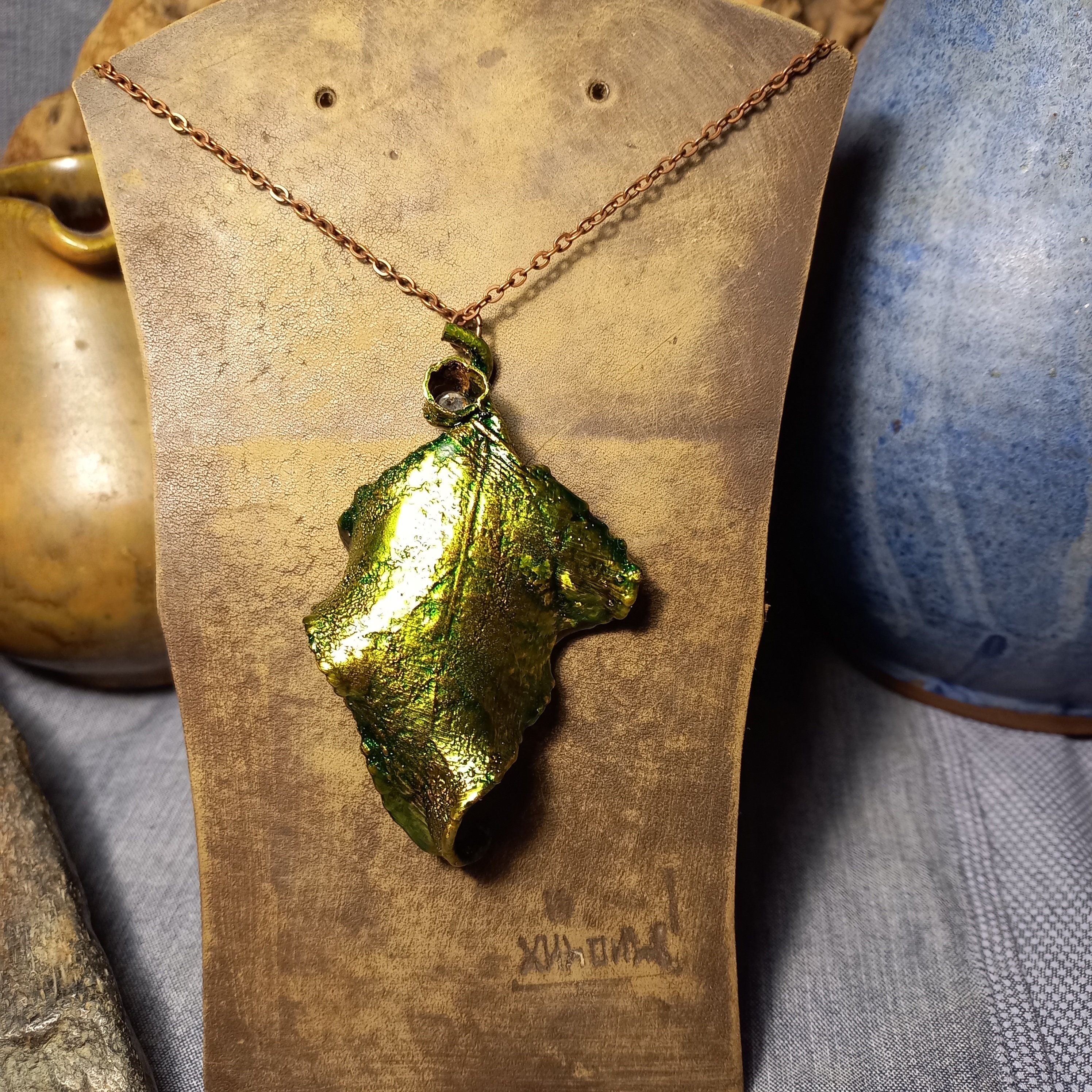 Pendant Made of Real Poplar Leaf, Electroplated Copper, Hand Painted ...