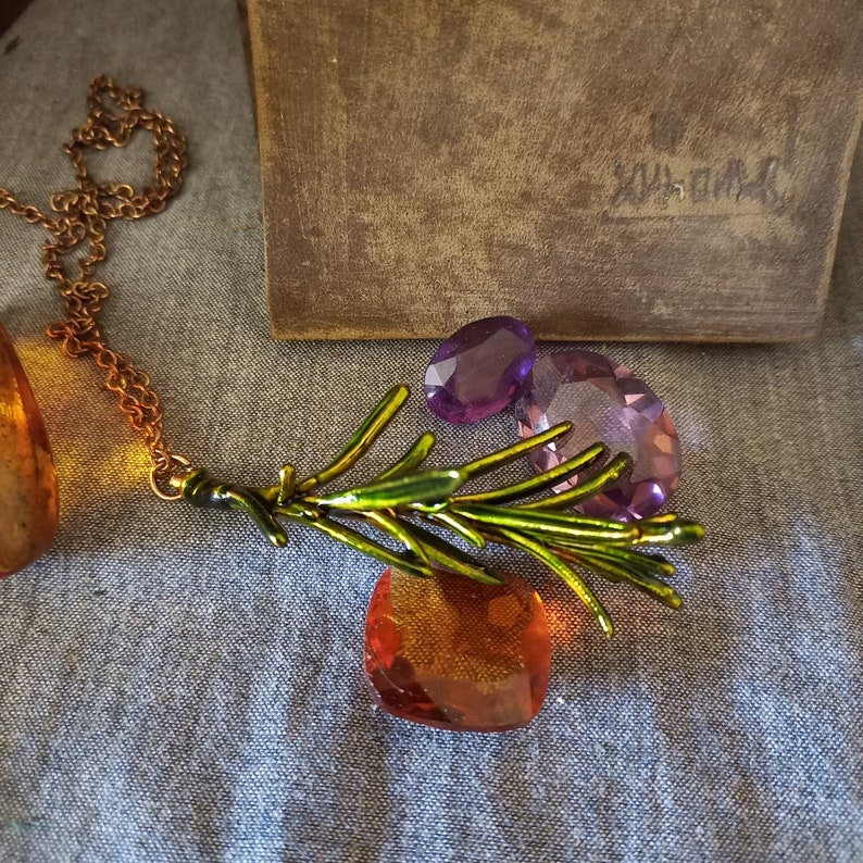 Electroformed Hand-painted Cold Enamel Rosemary Sprig Necklace Pendant ...