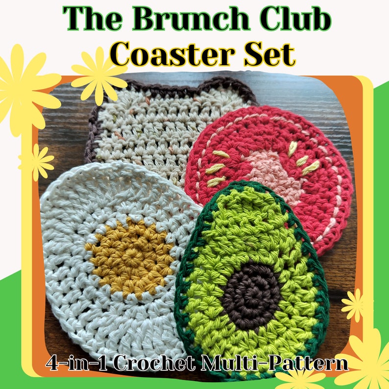 Crochet Coasters and Play Food Multi Pattern | Avocado, Toast, Egg ...