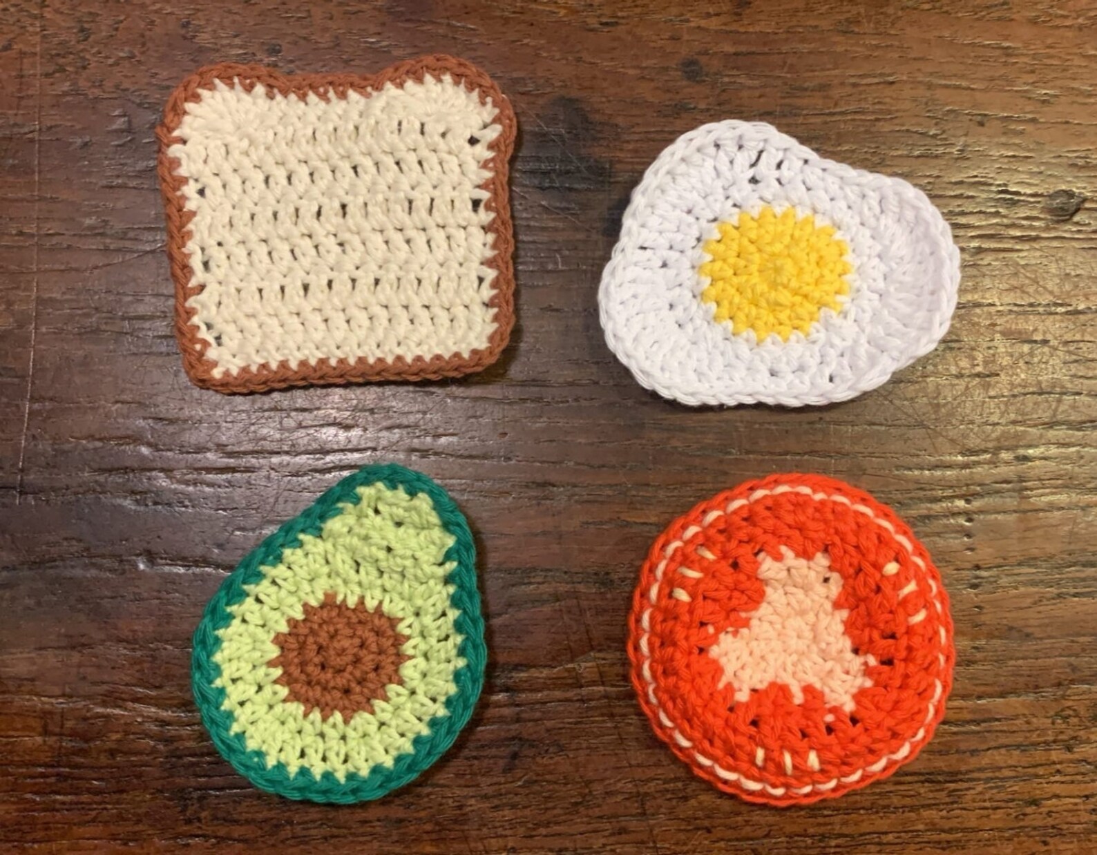Crochet Coasters and Play Food Multi Pattern Avocado, Toast, Egg ...