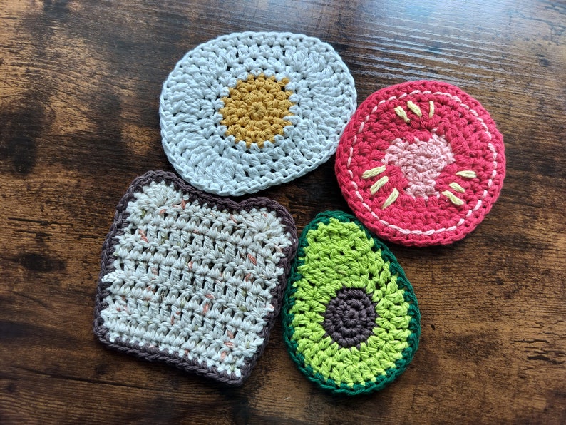 Crochet Coasters and Play Food Multi Pattern | Avocado, Toast, Egg ...