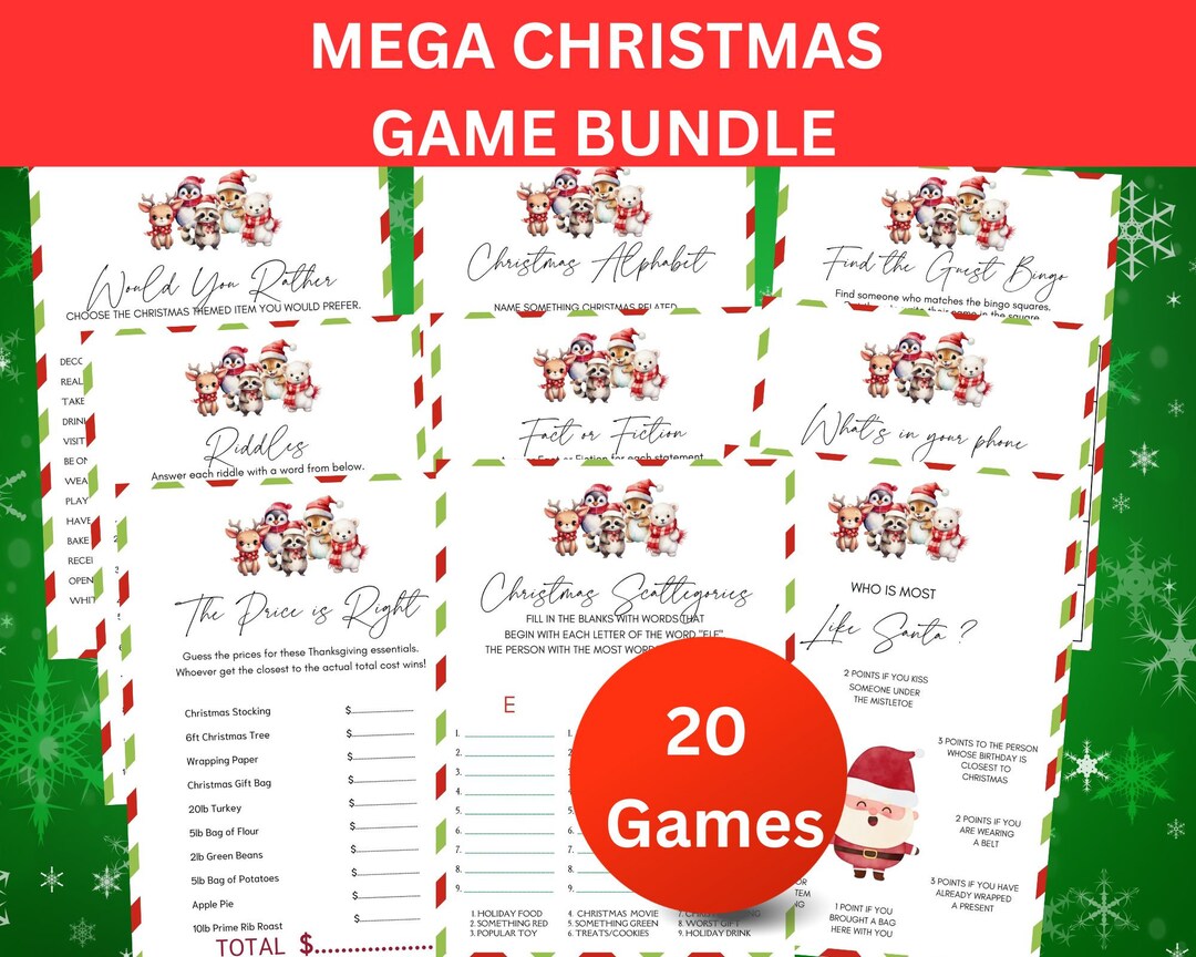 Christmas Printable Games Bundle Family Game Night Bingo Christmas ...