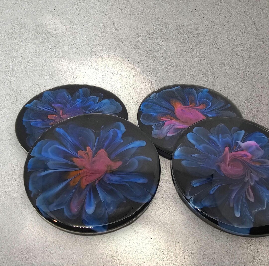 Handmade Resin Coaster Set, Blue Floral 3D Blooms (4 Piece) - Etsy