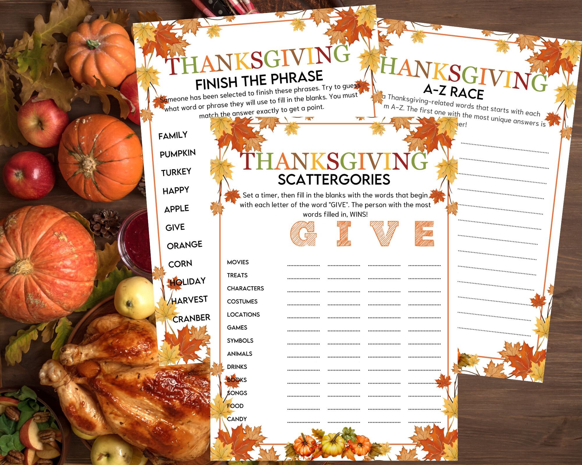 Thanksgiving Printable Games Bundle Family Game Night Bingo - Etsy