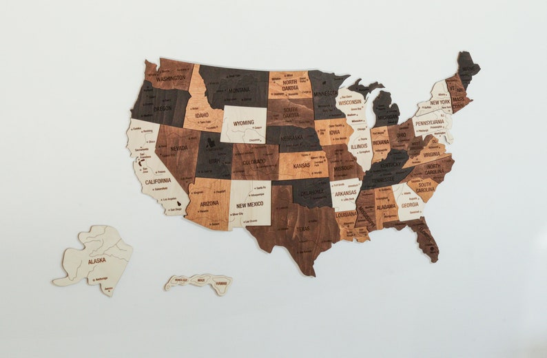 Wooden USA Map-wood Map of United States Wall Art-us Travel Map Gift ...