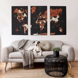 Wooden World Map Wall Art, Rustic Wall Decor, Travel Map Push Pin ...