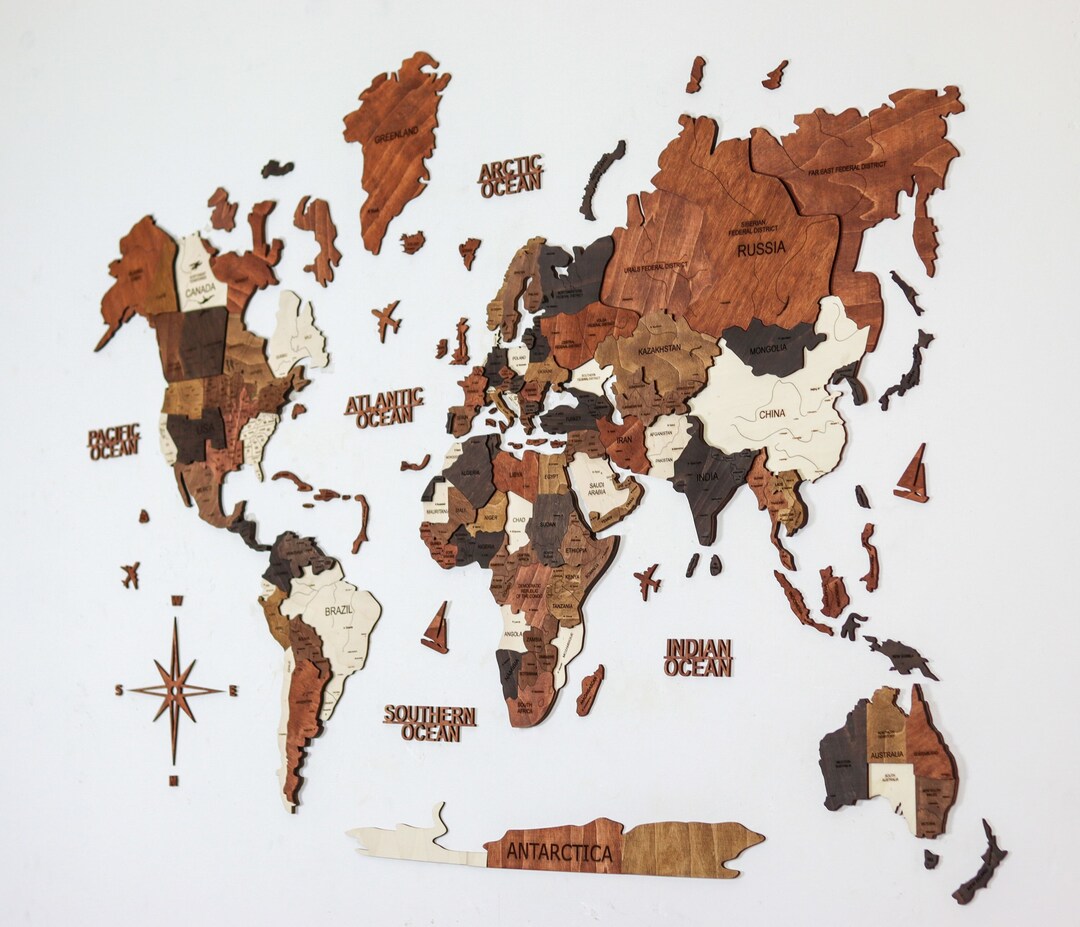 World Map With Push Pins, Travel Map Home Wall Decor, Wood Living Room ...