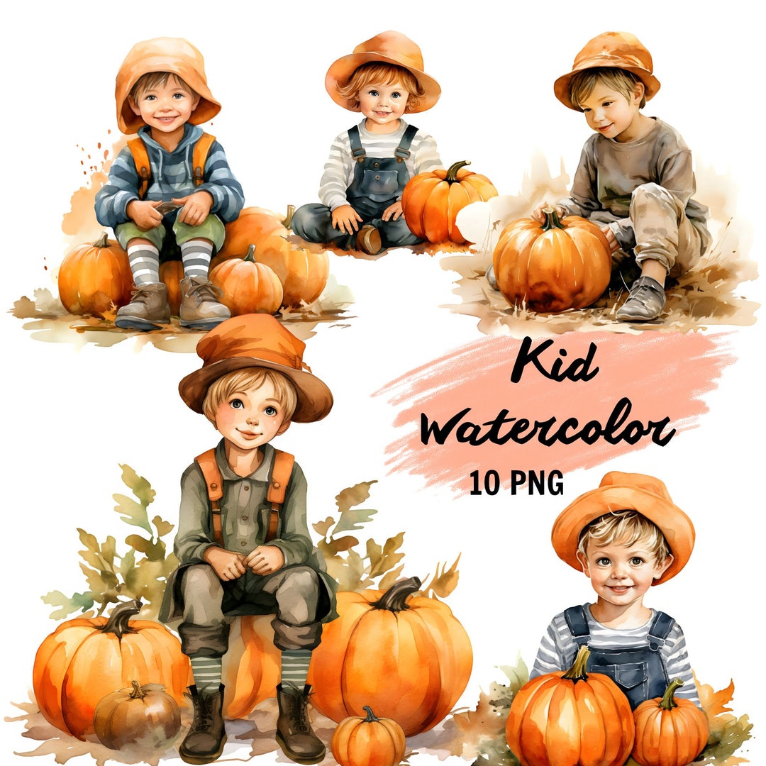 Pumpkin Kids Clipart 10 Picking Pumpkins Clipart Pumpkin - Etsy