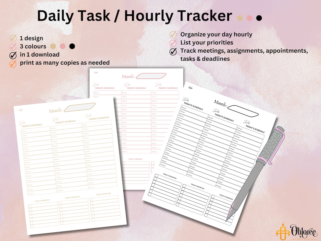 Printable Daily Task / Hourly Tracker - Etsy