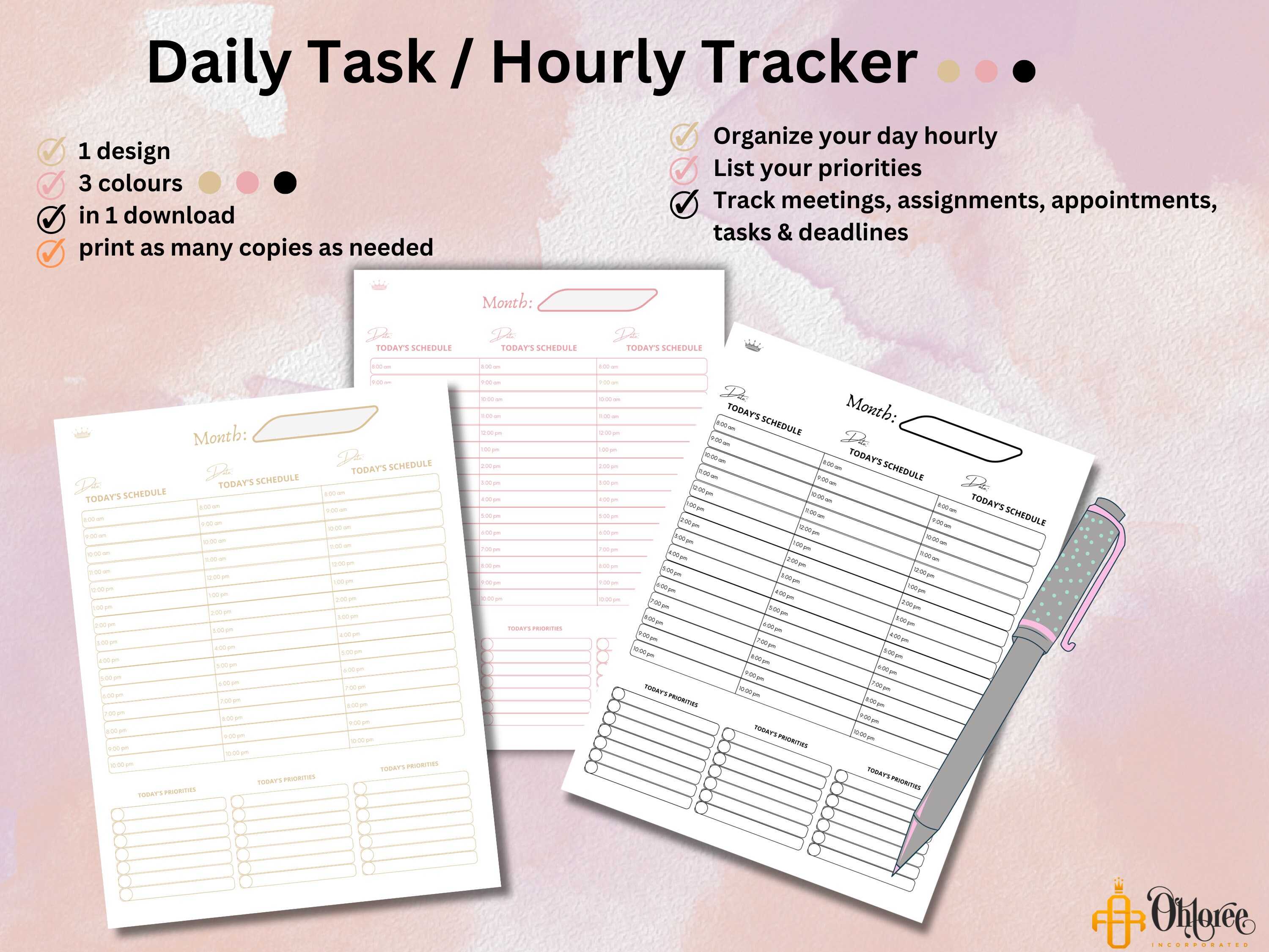 Printable Daily Task / Hourly Tracker - Etsy