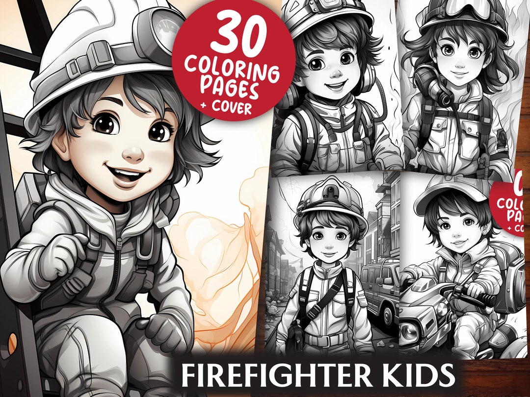 Firefighter Kids Coloring Pages for Adults and for Kids 30 Grayscale ...