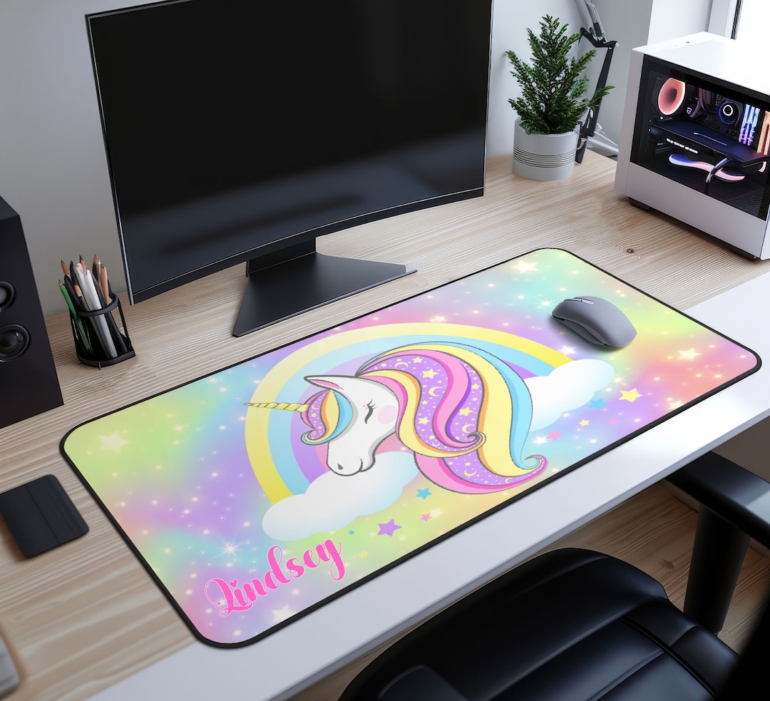 Custom Name Unicorn Desk Mat Cute Pink Princess Large Mouse Pad Cute ...