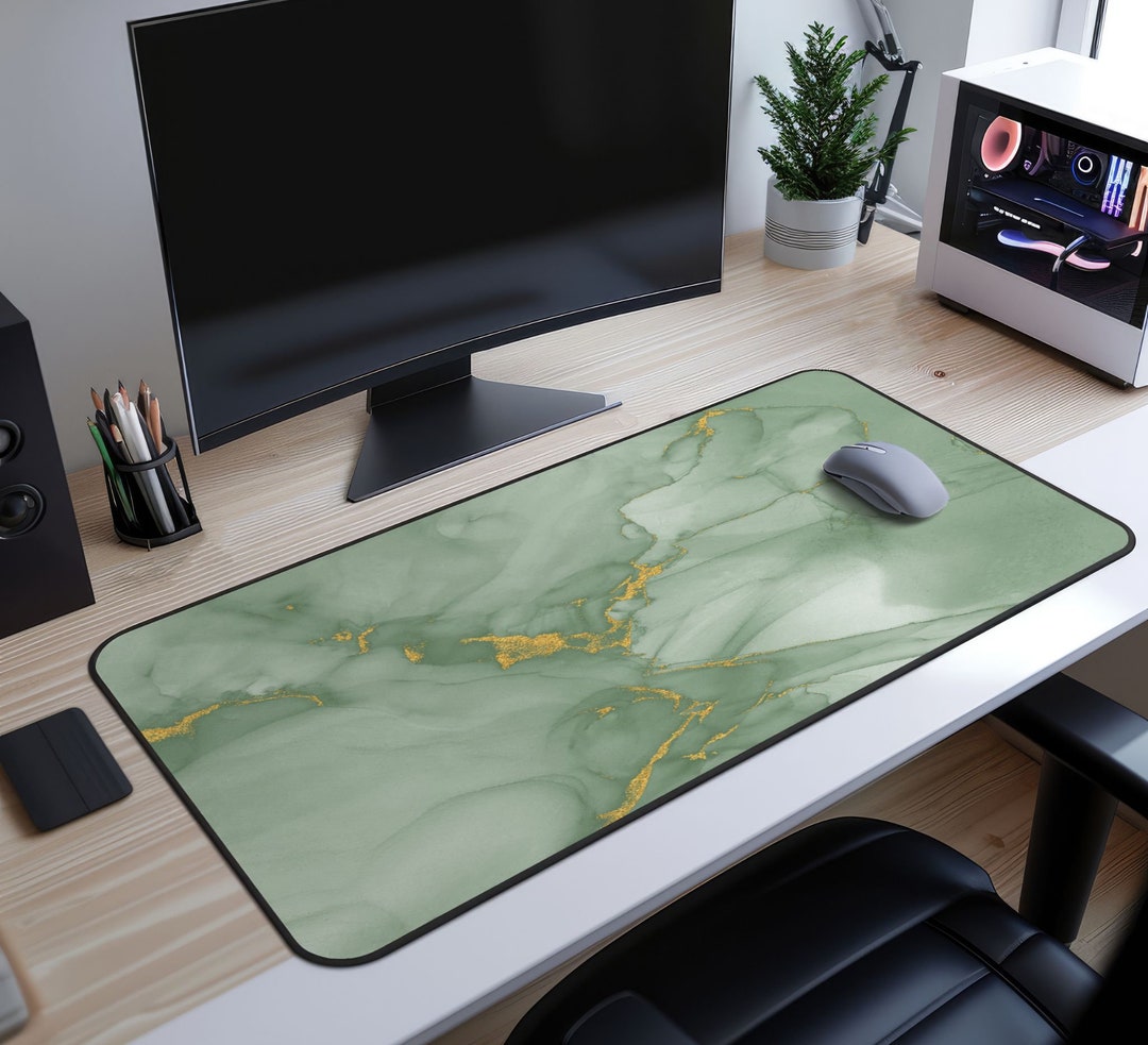 Desk Mat Green Aesthetic Large Mouse Pad Marble Large Gaming Mat Green ...