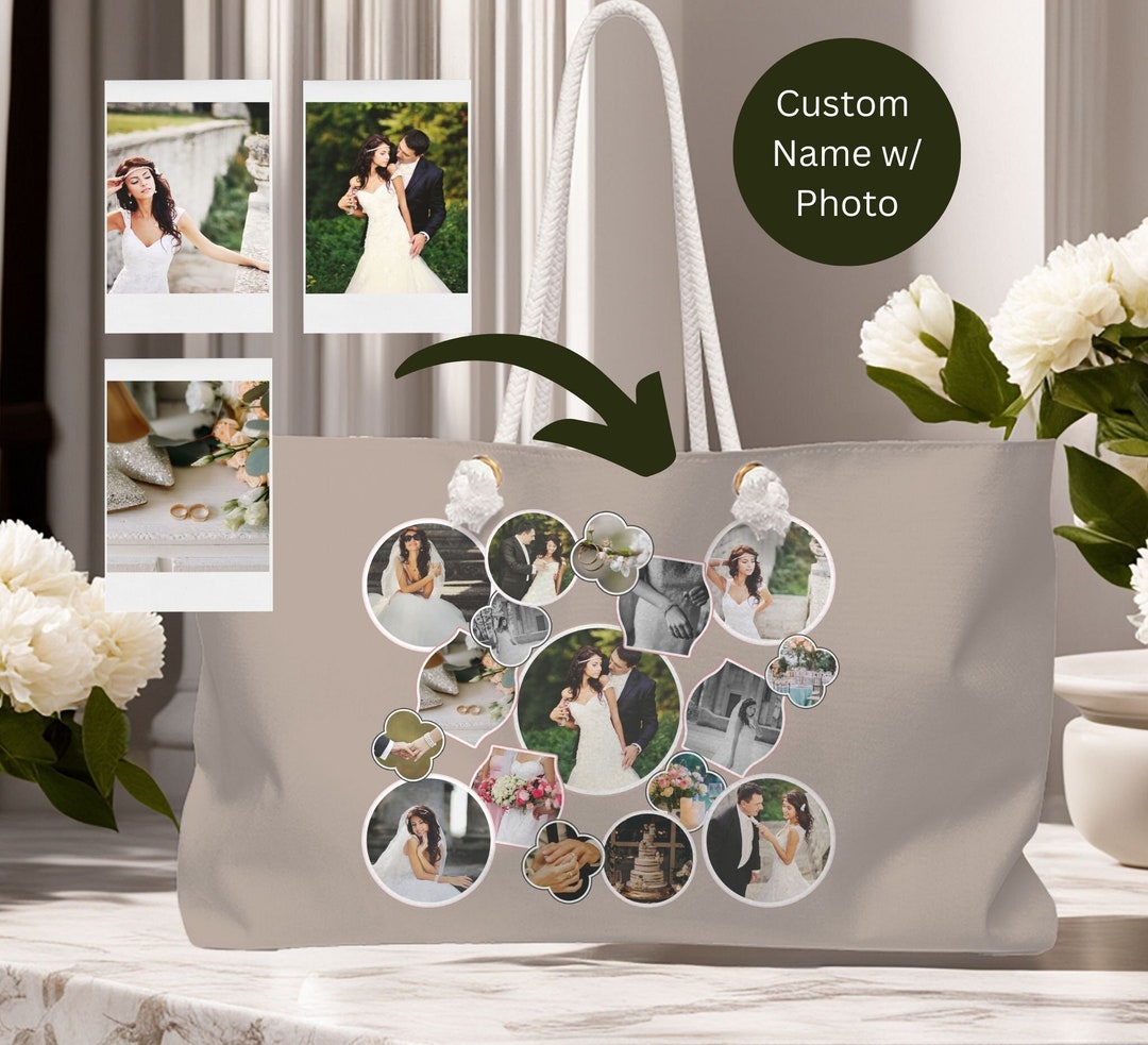 Personalized Photo Tote Bag, Custom Photo Collage Tote, Wedding Gift ...