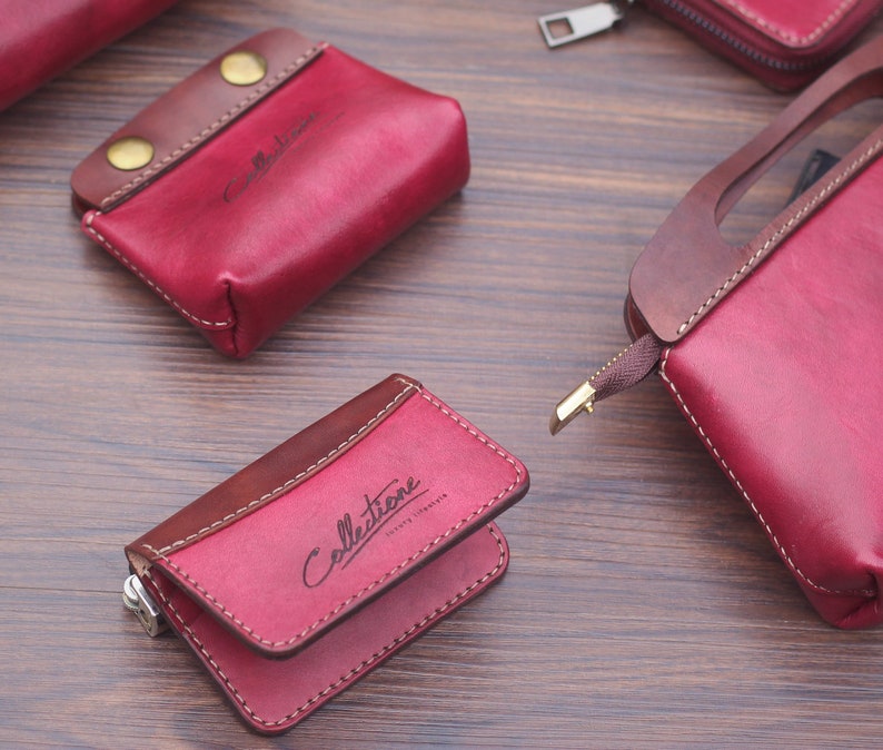 Set of 5 Leather Goods Series - Wallet, Purse, Pouch, Handbag - Pattern ...