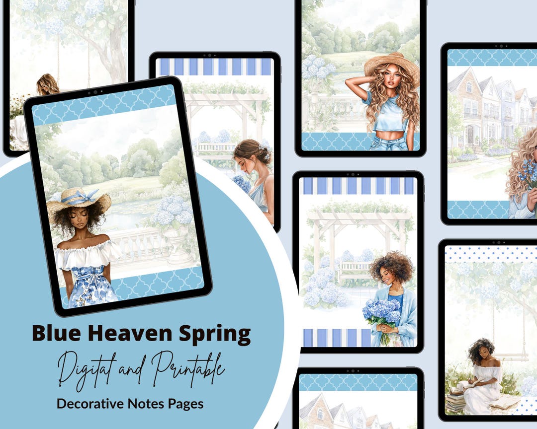 Blue Heaven Notes Pages, Digital and Printable Decorative Pages, PNG ...
