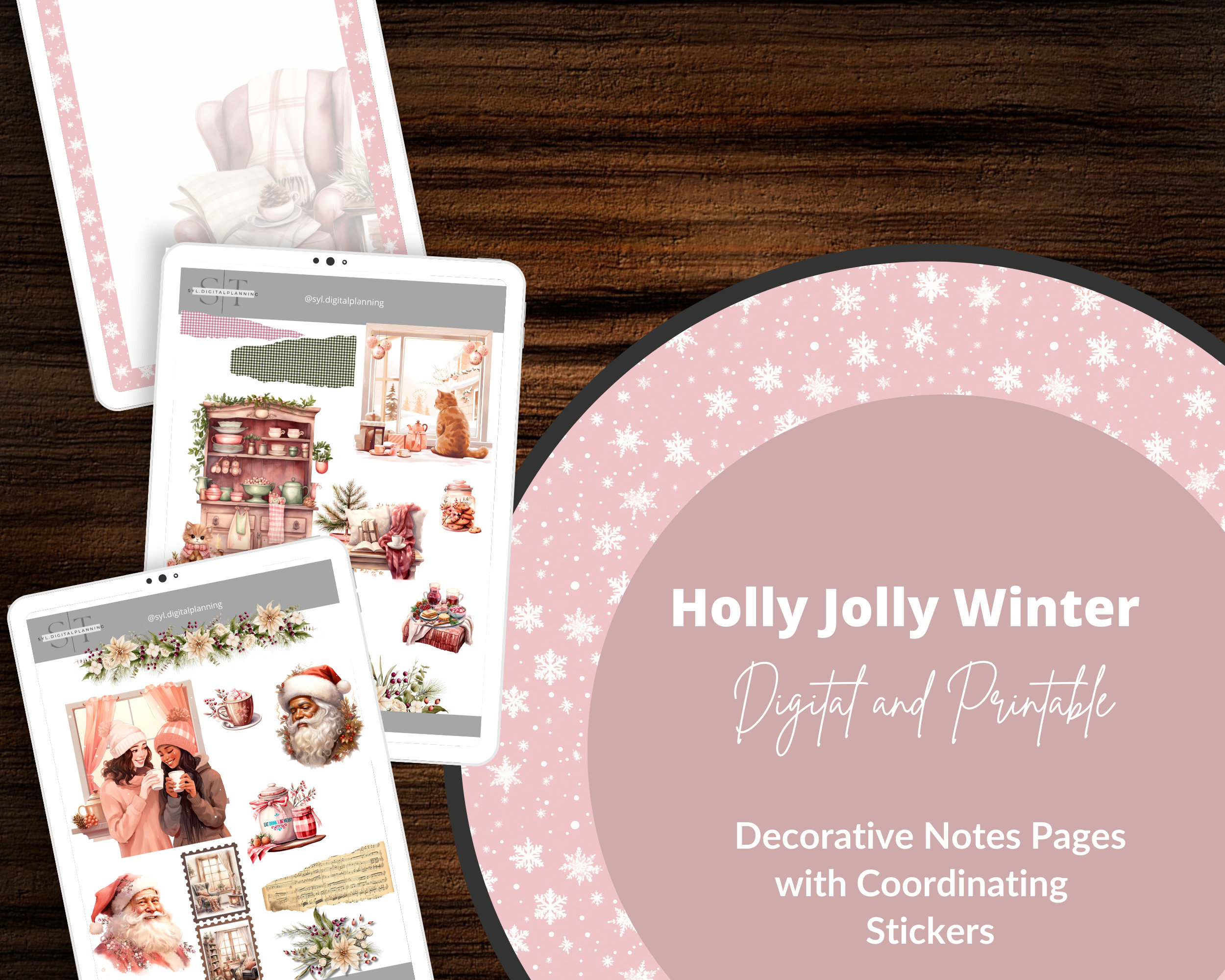 Holly Jolly Winter Notes Pages and Digital Stickers, Printable and ...