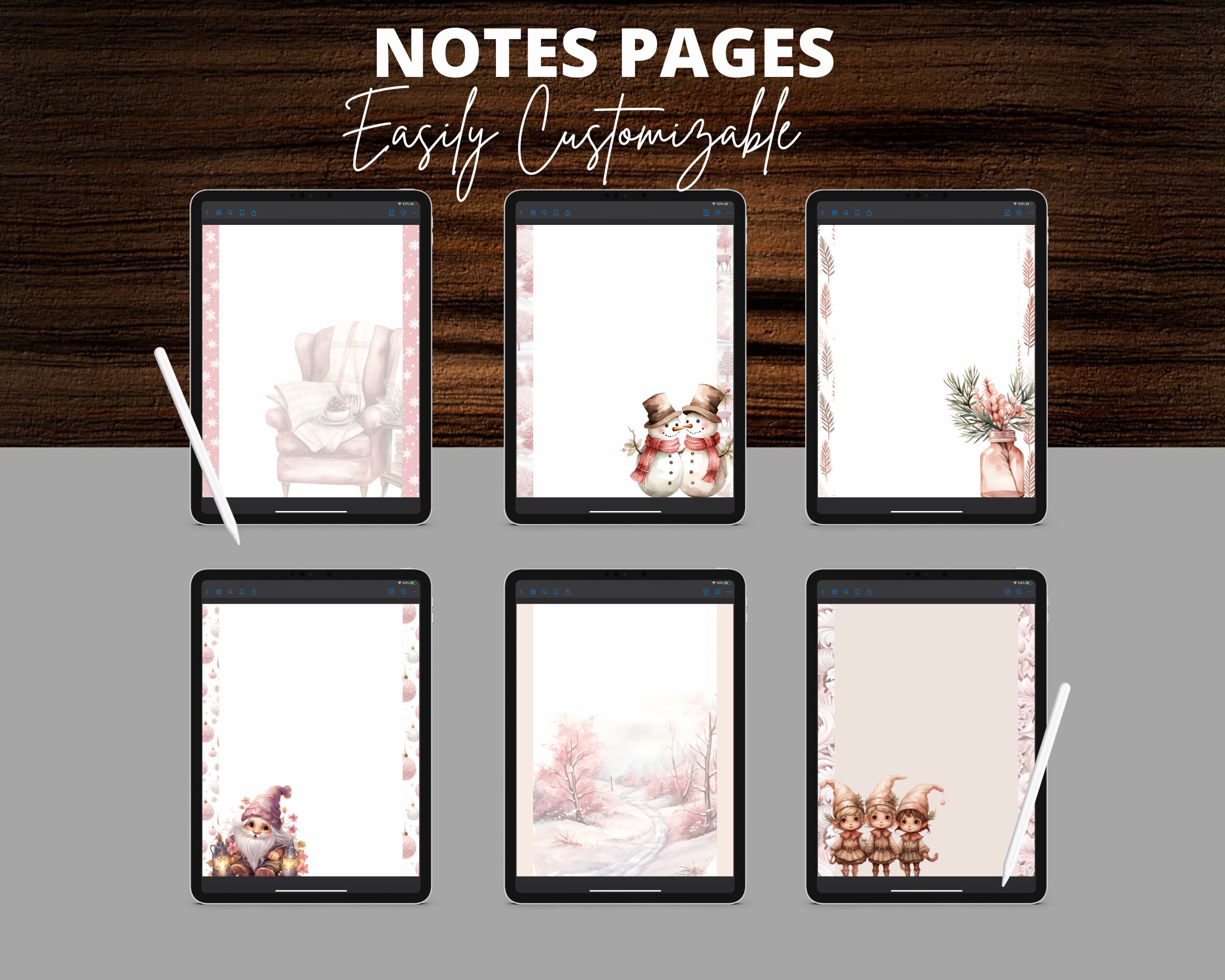 Holly Jolly Winter Notes Pages and Digital Stickers, Printable and ...