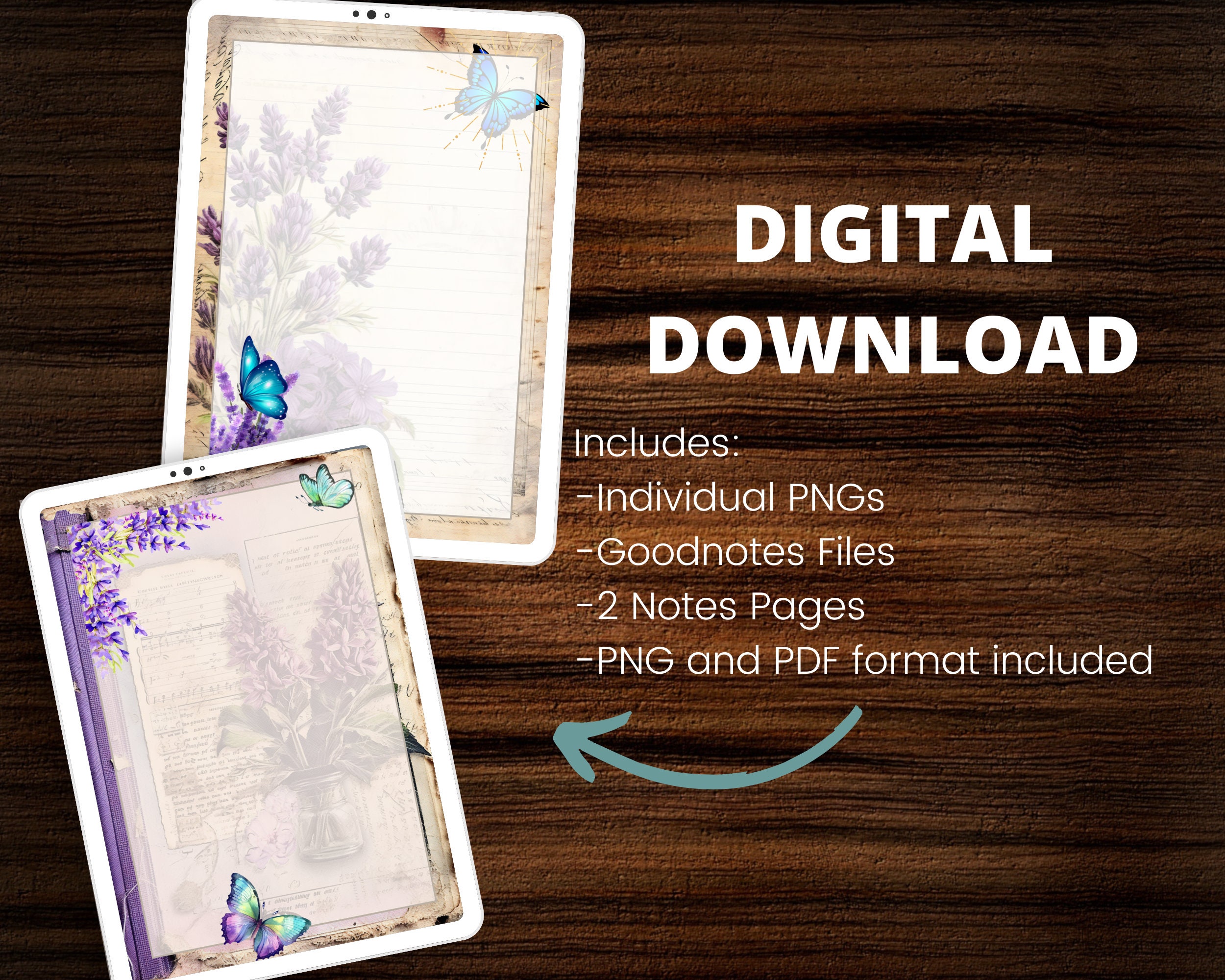 Lavender Days Notes Pages and Coordinating Digital Stickers, Digital ...