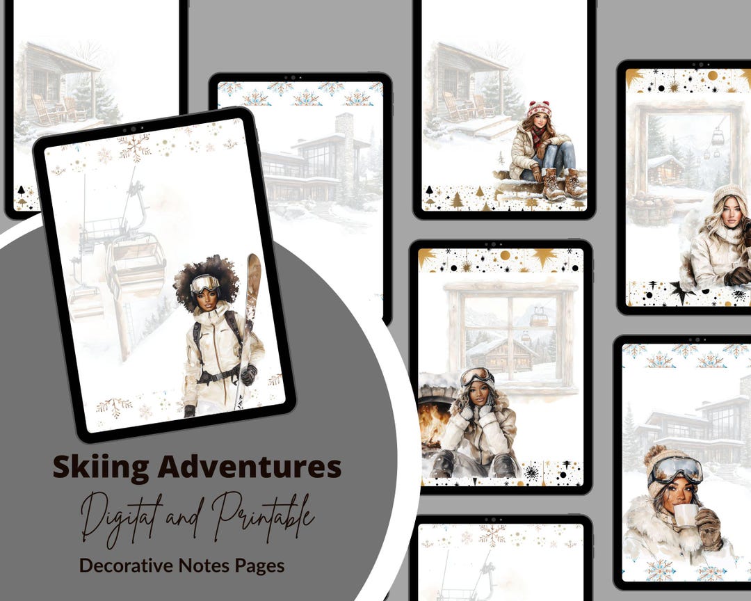 Skiiing Adventures Notes Pages, Digital and Printable Decorative Pages ...