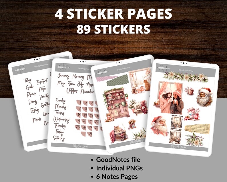 Holly Jolly Winter Notes Pages and Digital Stickers, Printable and ...