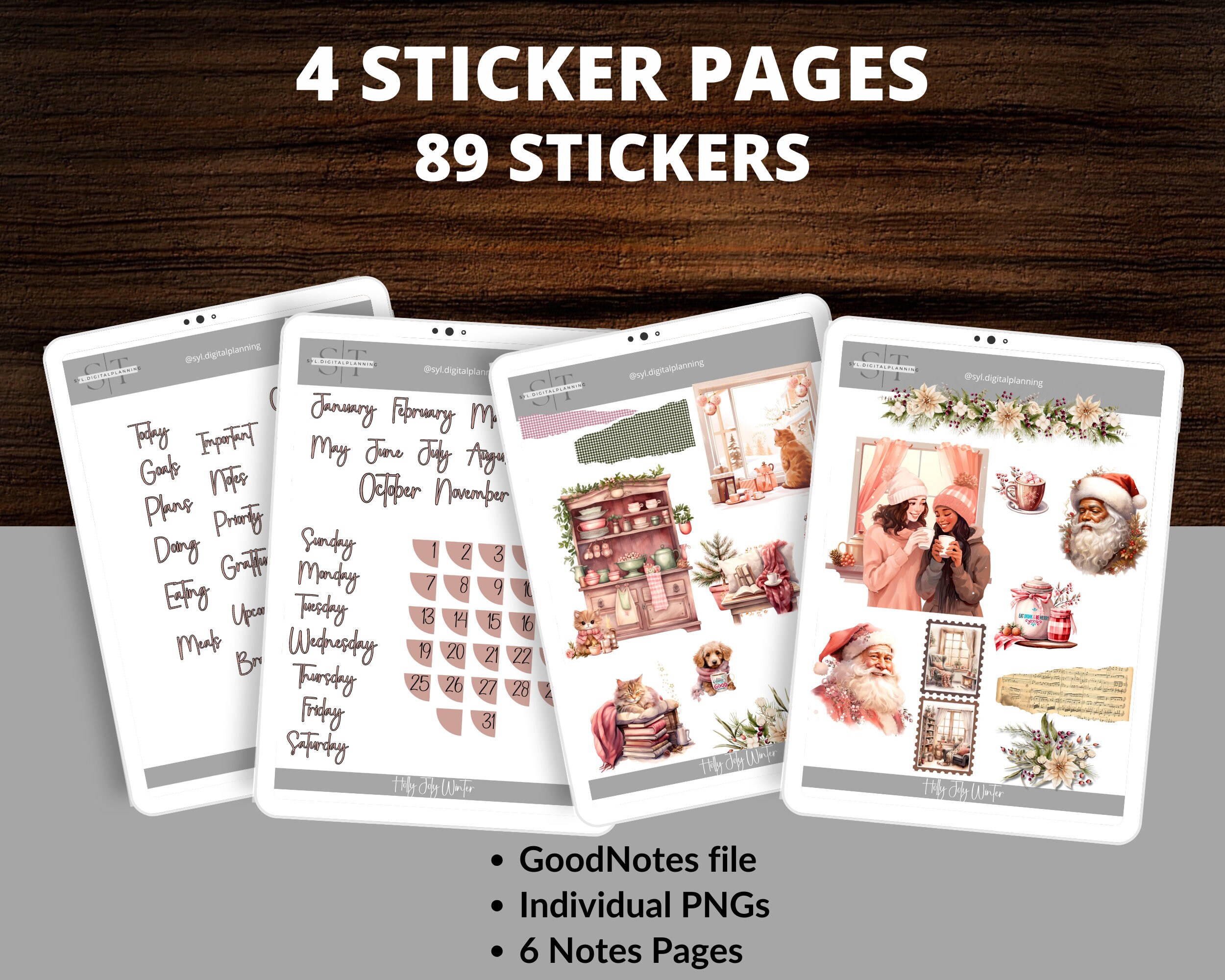 Holly Jolly Winter Notes Pages and Digital Stickers, Printable and ...