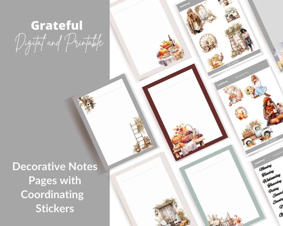 Grateful Notes, Thanksgiving Theme Digital & Printable Notes Pages PNG ...