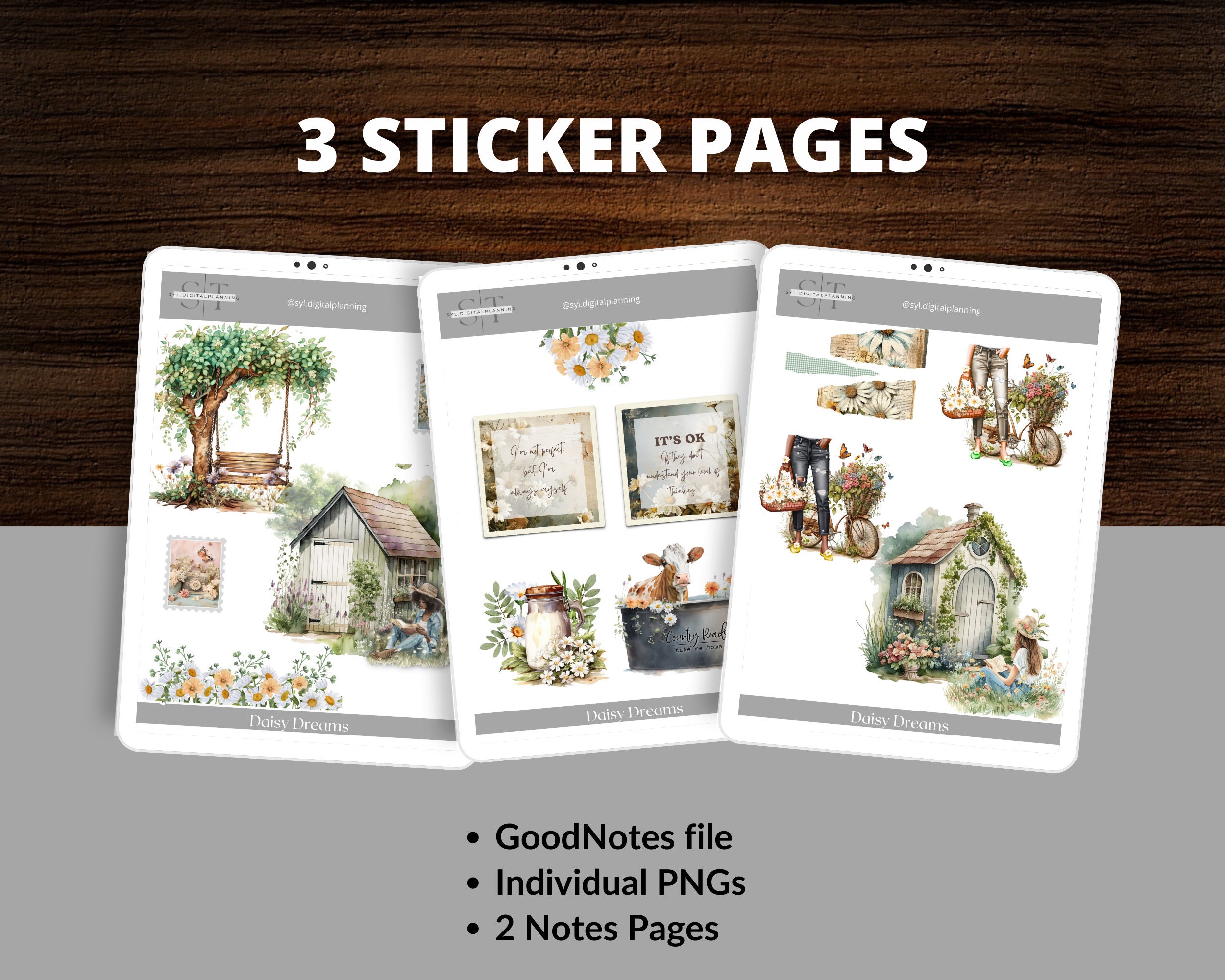 Daisy Dreams Notes Pages and Coordinating Digital Stickers, Digital and ...