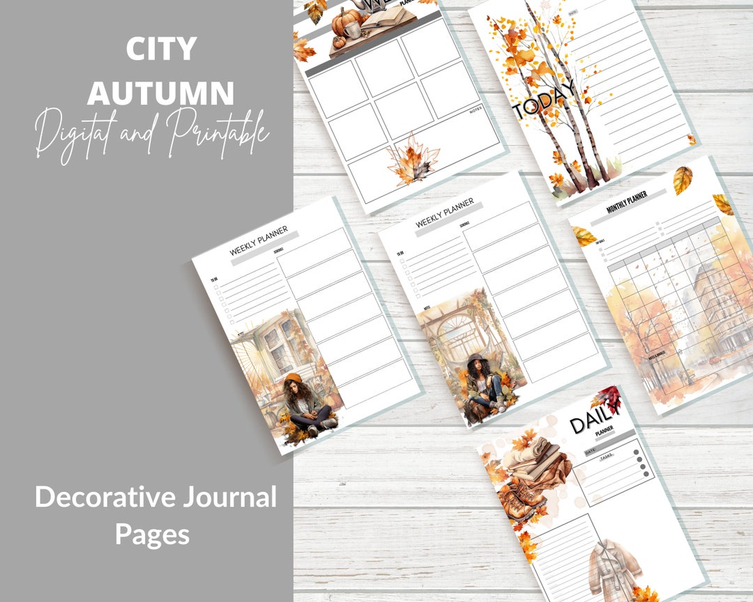City Autumn Journal Pages Digital and Printable, Undated Template, Fall ...