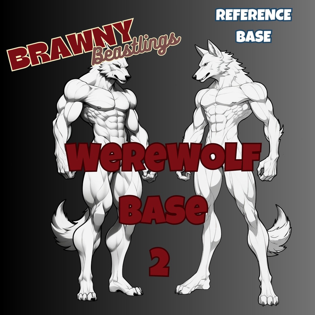 Werewolf Furry Art Base, Unique Base, PNG, Muscular Werewolf Fursona, Adoptable, Collectible ...