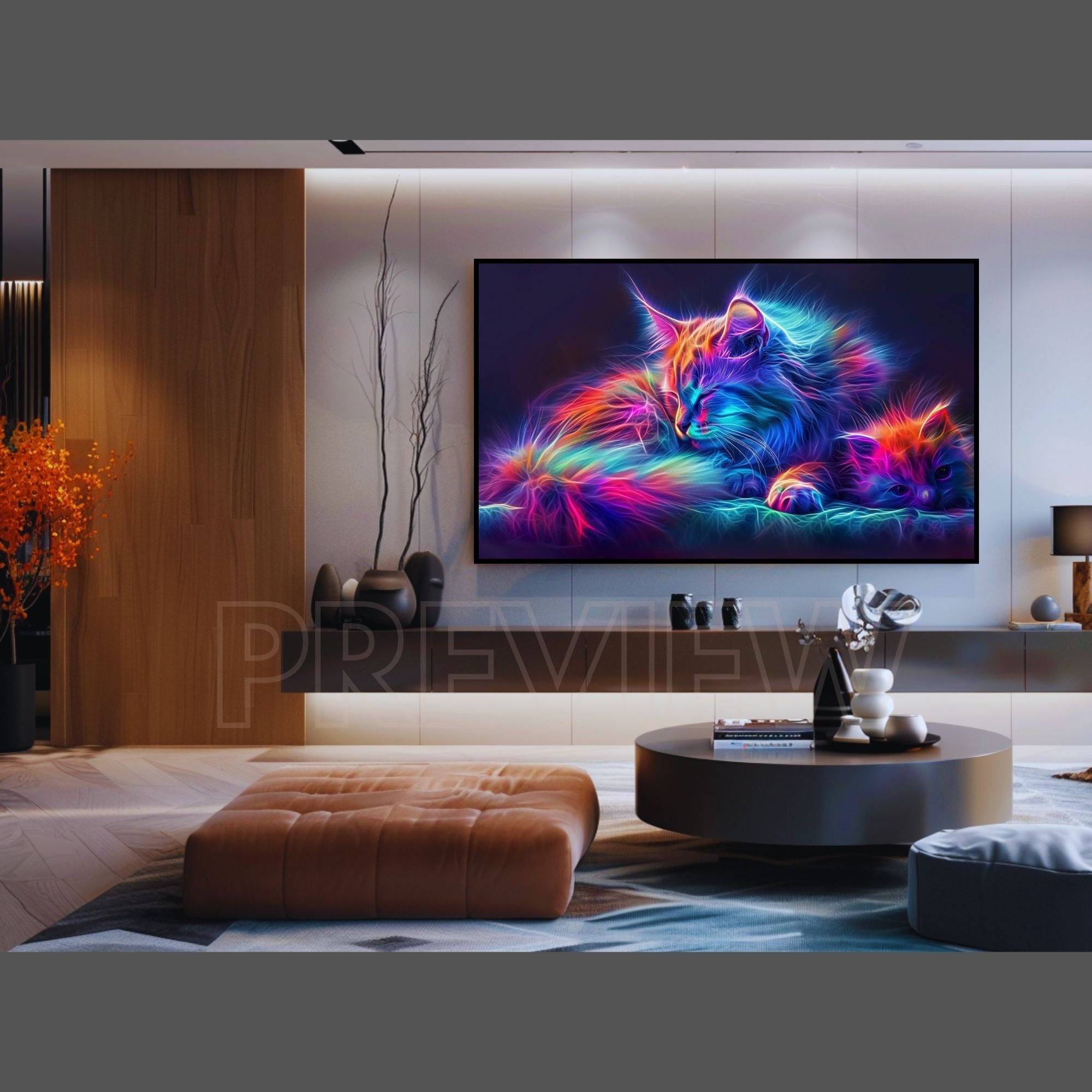 Frame TV Mockup Animated, 16x9 TV Frame Mockup, Modern Living Room ...