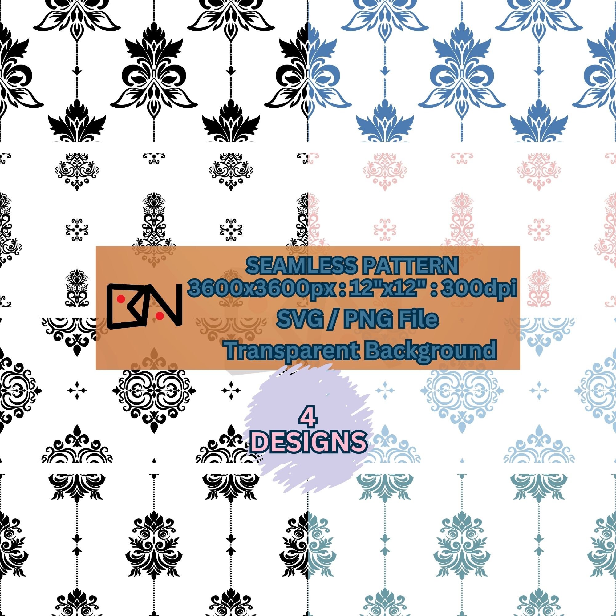 Elegant Damask Pattern Bundle SVG & PNG Seamless Repeat Design 12x12 ...