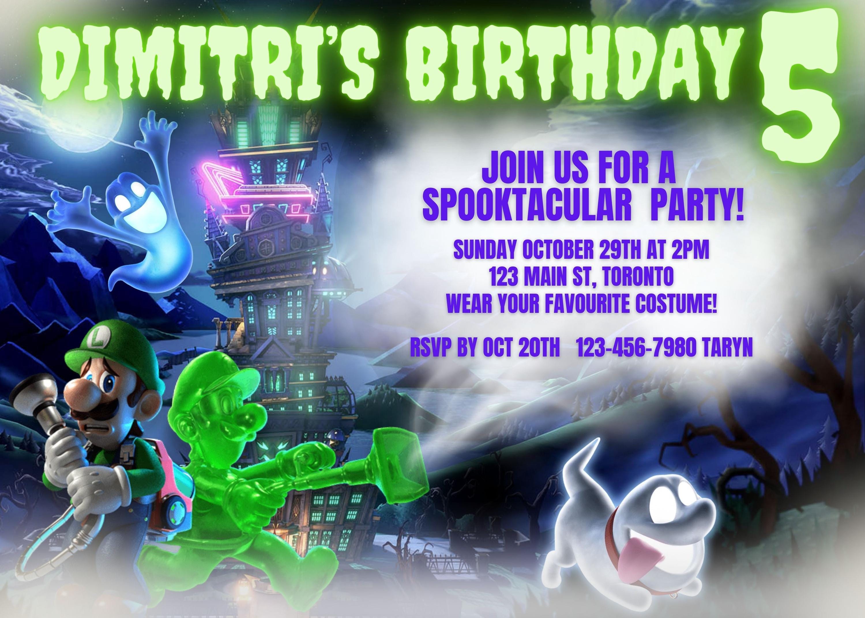 Luigi's Mansion Party Invitation Template Nintendo Mario Halloween ...