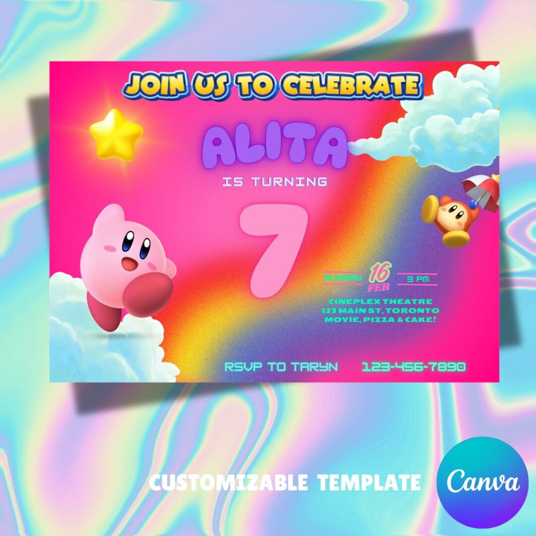 Kirby Party Invitation Template Nintendo Birthday Printable Editable - Etsy