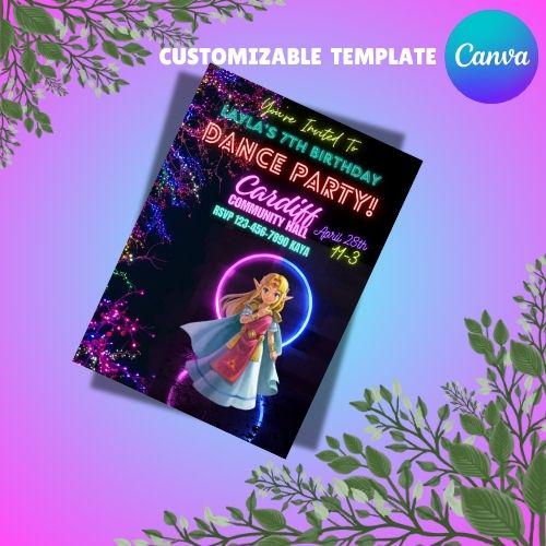 Princess Zelda Party Invitation Template Nintendo Link Birthday ...