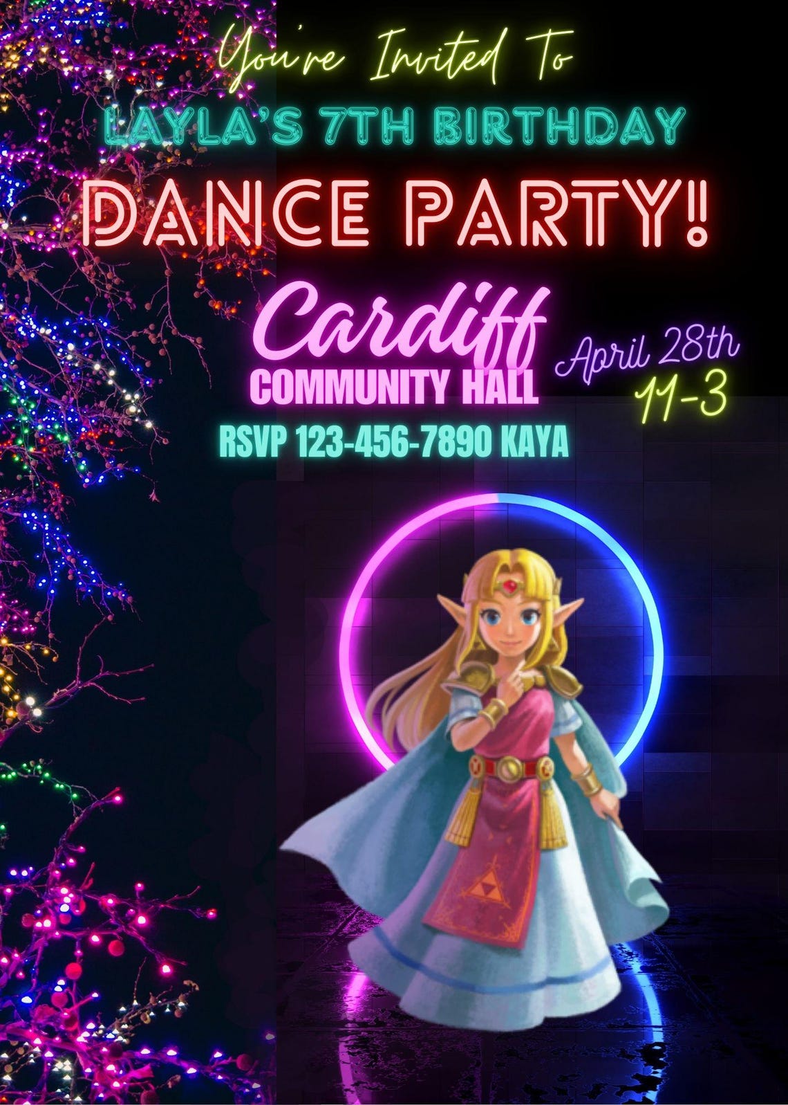 Princess Zelda Party Invitation Template Nintendo Link Birthday ...