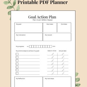 Goal Action Plan | One-page Planner Printable | Productivity Template ...