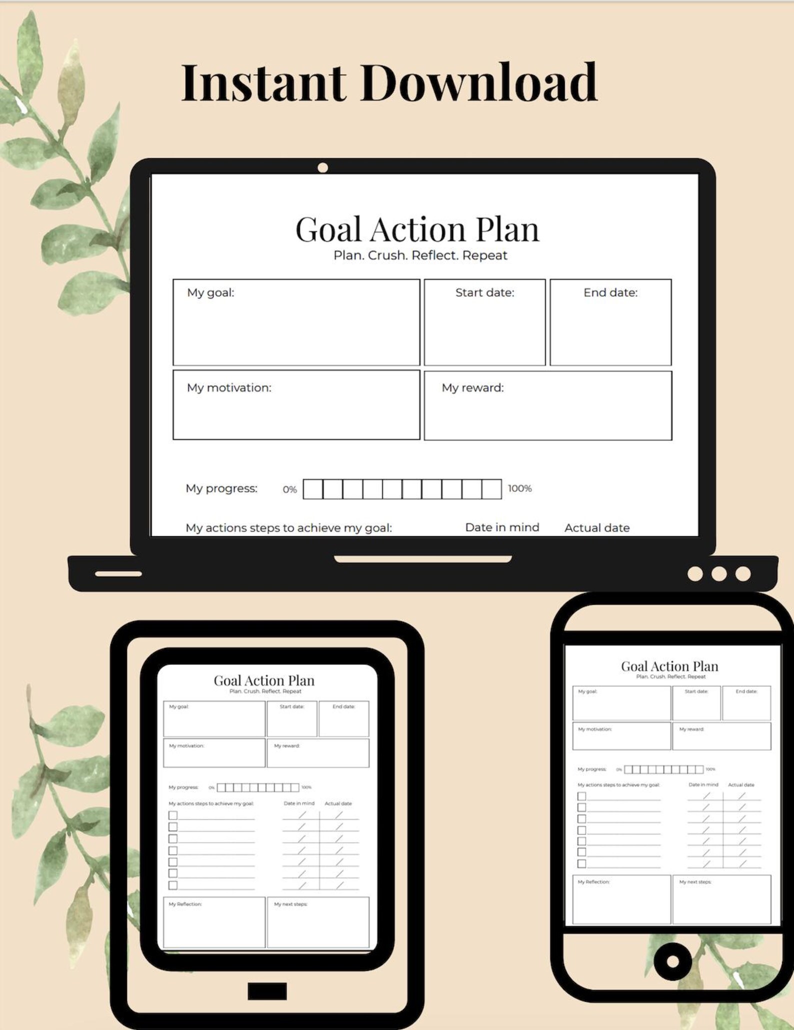 Goal Action Plan | One-page Planner Printable | Productivity Template ...