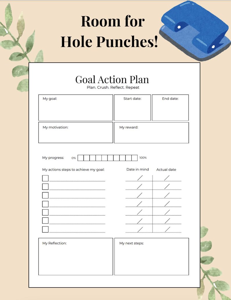 Goal Action Plan | One-page Planner Printable | Productivity Template ...