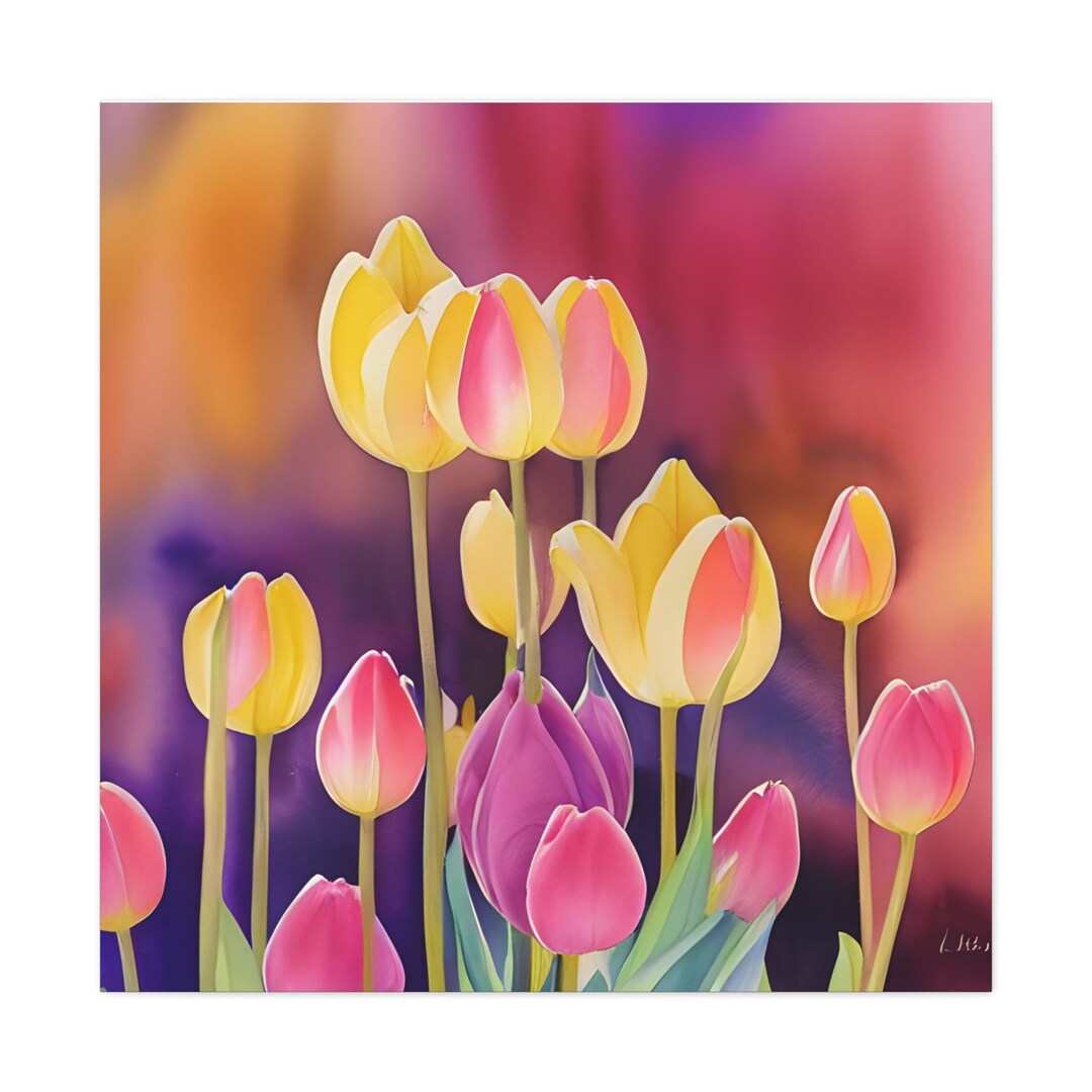 Floral Canvas Wraps Tulip Flower Watercolor Canvas Wrap Gift Canvas ...