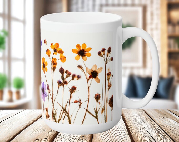 Pressed Flowers Mug, Coffee Cup Floral Design, Pastel Floral Nature Mug ...