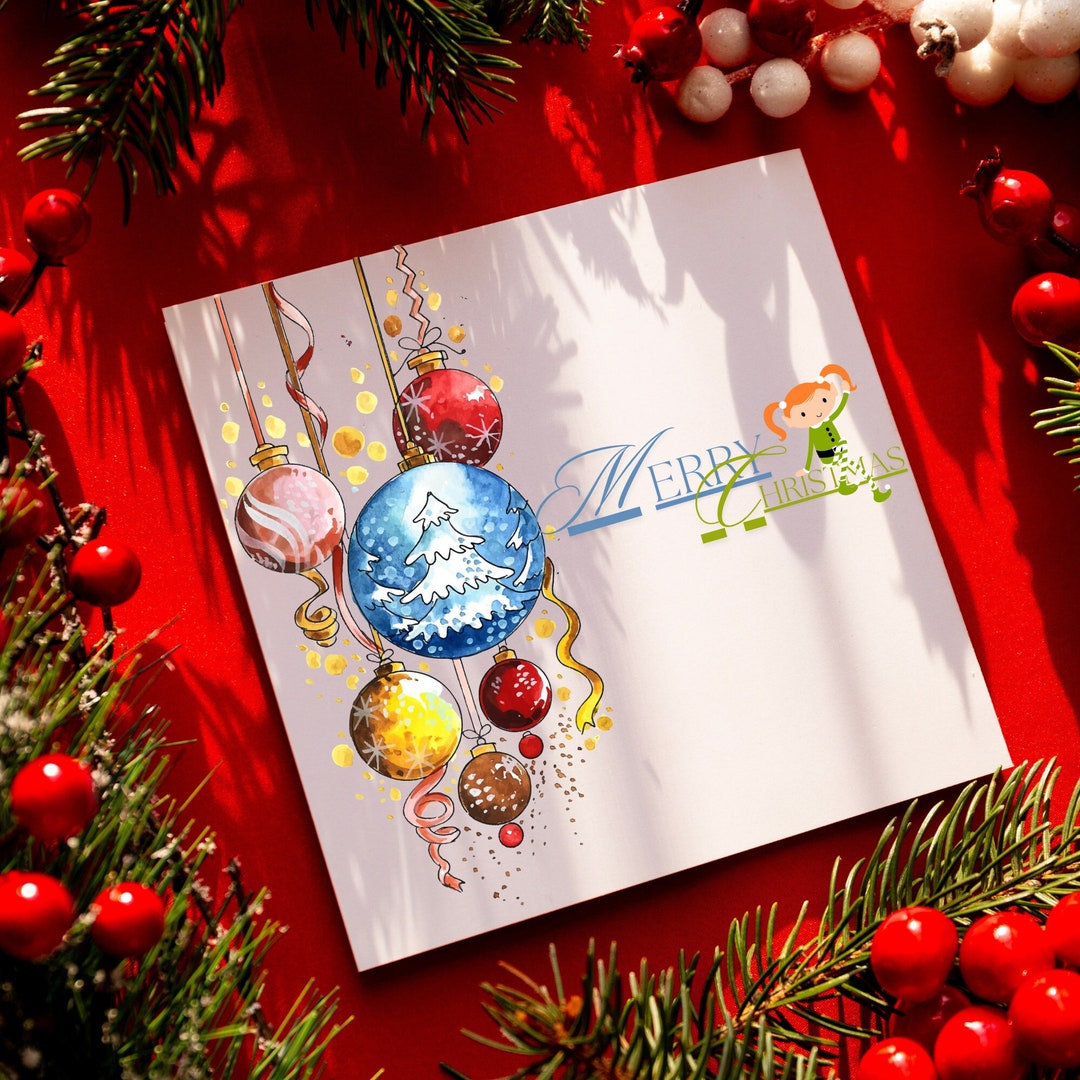 Merry Christmas Card PNG, Decorative Christmas Colorful Balls Holiday ...